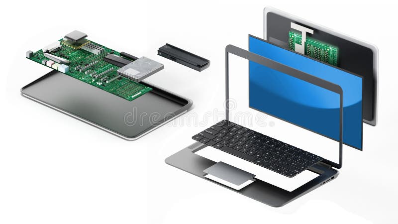 Laptop Computer Parts Isolated on White Background. 3D Illustration ...