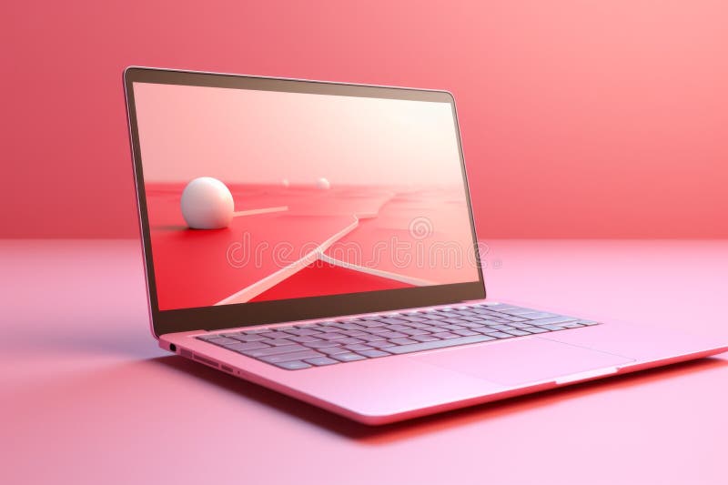 A Laptop Computer on a Pastel Pink Background, Side View , with a Place ...