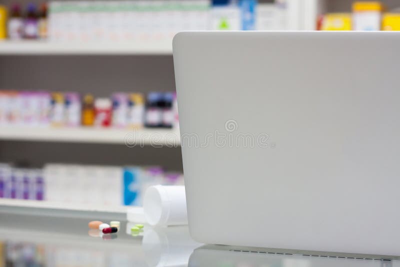 Laptop Computer in the Pharmacy Stock Photo - Image of drugstore, care ...