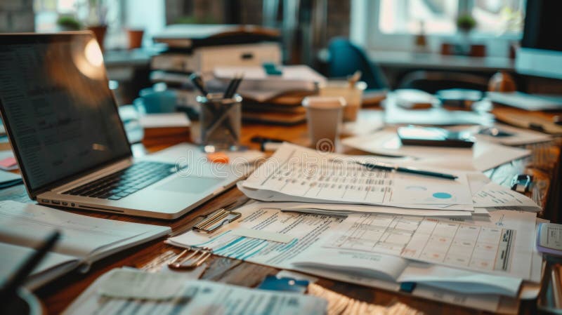 Laptop Computer on Pile of Papers Stock Image - Image of office, papers ...