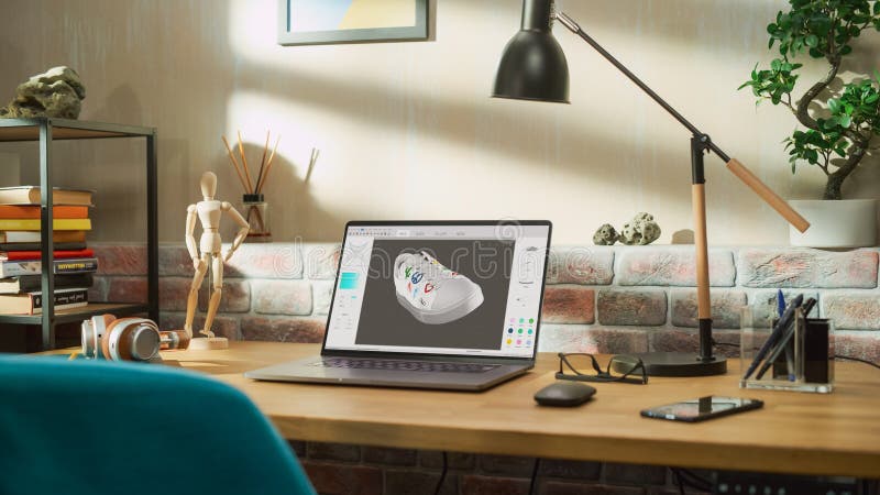 Laptop Computer Placed on Adjustable Table with 3D Design Softwear ...