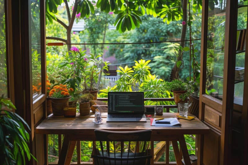 A Laptop Computer is Placed on Top of a Sturdy Wooden Desk in this ...