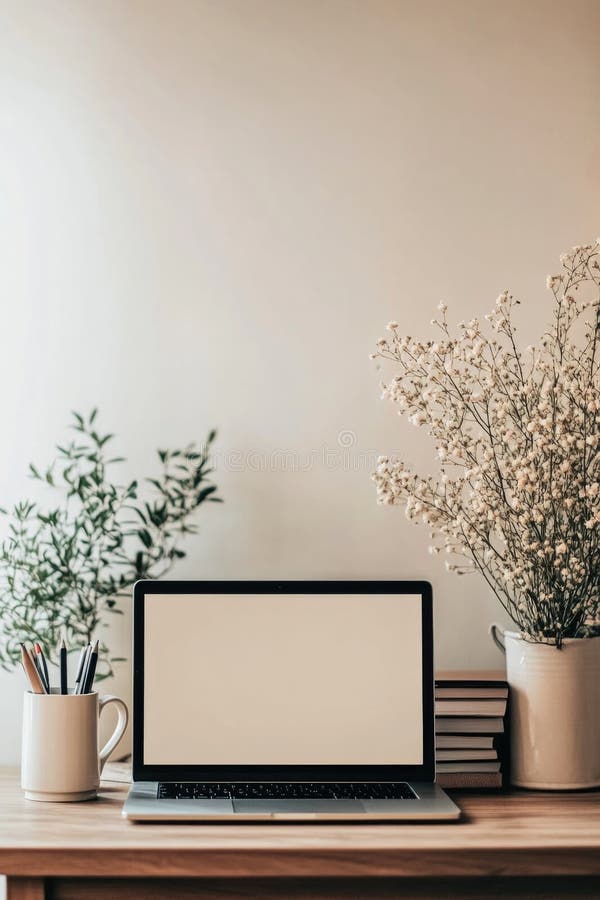 Wooden Desk with Laptop stock photo. Image of desk, computer - 378404992