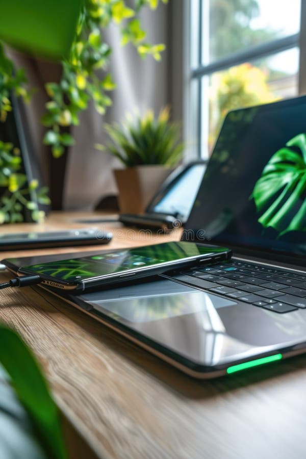 A Laptop Computer Placed on a Wooden Desk. Perfect for Office or Work ...
