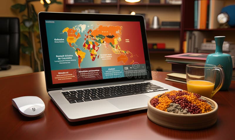 Laptop Computer on Wooden Desk Stock Photo - Image of connection ...