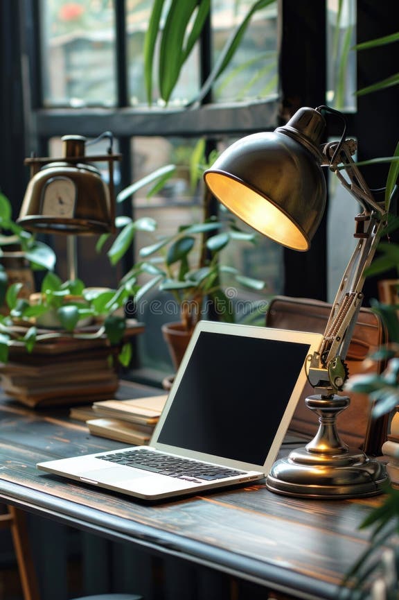 A Laptop Computer Placed on a Wooden Desk. Suitable for Technology and Workspace Concepts Stock ...