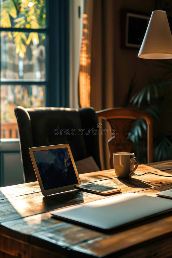 A Laptop Computer Placed on a Wooden Table. Suitable for Technology ...