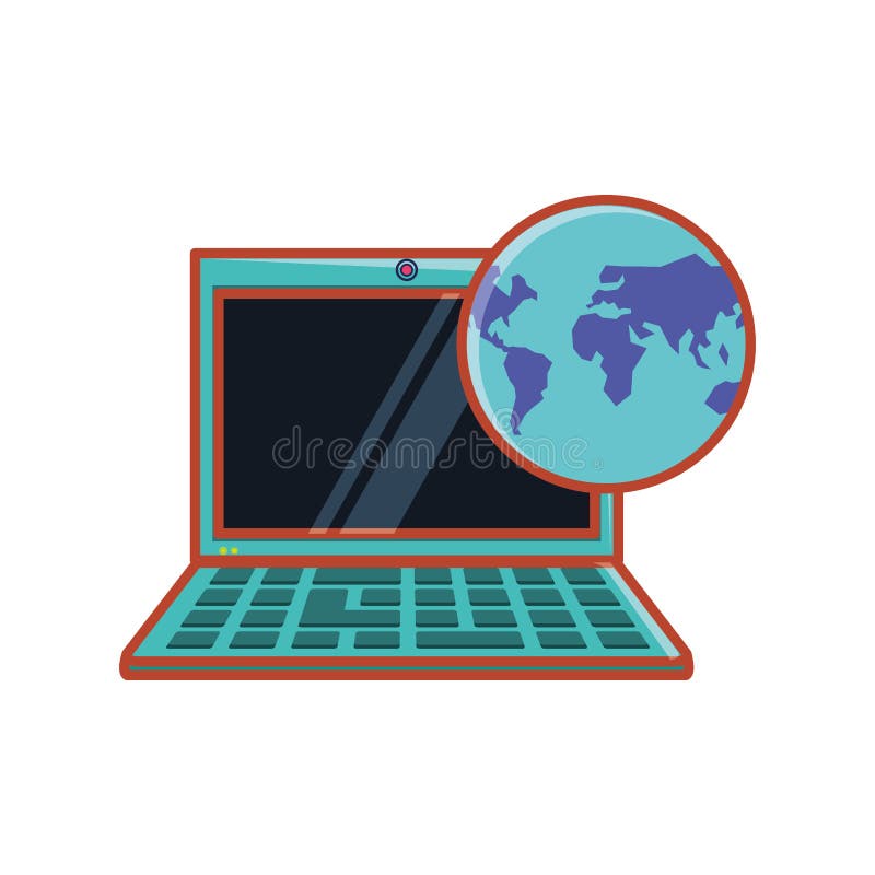 Laptop Computer with Planet Earth Stock Illustration - Illustration of ...