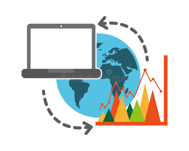 Laptop Computer with Planet Earth and Statistic Graphic Stock ...
