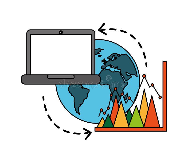 Laptop Computer with Planet Earth and Statistic Graphic Stock ...