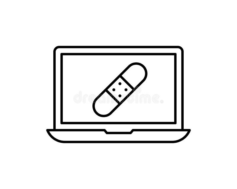 Laptop Computer with Plaster Sign, Medical Vector Illustration . Patch ...