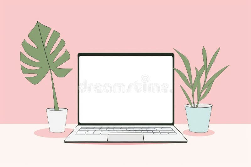 Laptop Computer Potted Plant Desk Perfect Work Study Stock Photos ...