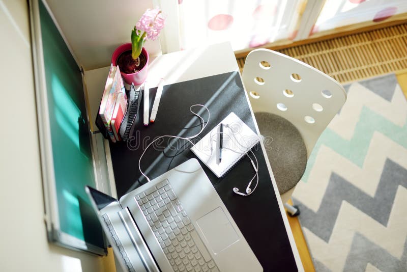 Laptop Computer at Productive Home Workplace. Using Tablet Computers ...