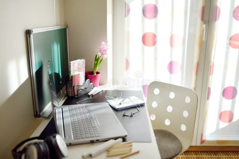 Laptop Computer at Productive Home Workplace. Using Tablet Computers ...