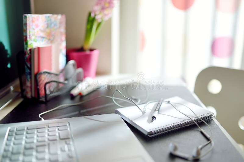 Laptop Computer at Productive Home Workplace. Using Tablet Computers ...