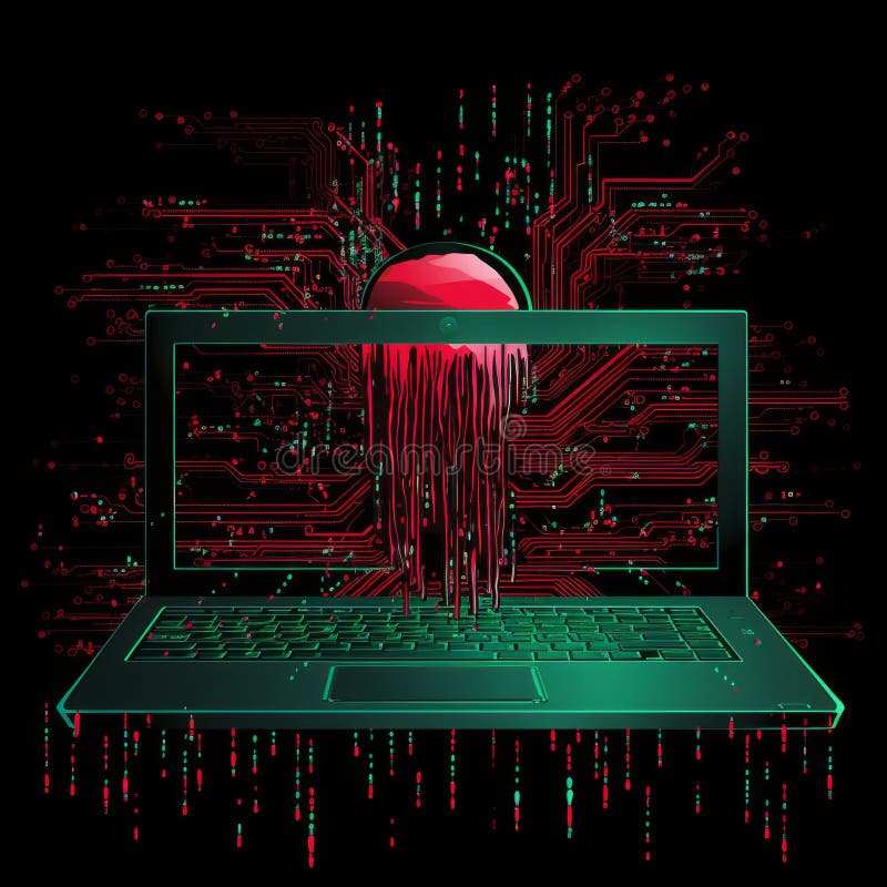 A Laptop Computer with a Red Apple on it Stock Illustration ...