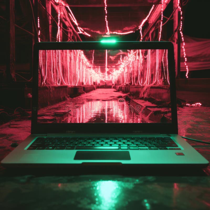A Laptop Computer with a Red Light on it Stock Illustration ...
