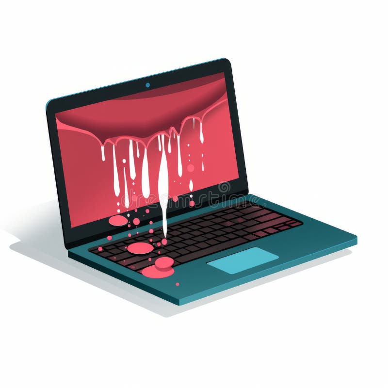 A Laptop Computer with a Red Liquid Dripping Out of it Stock ...
