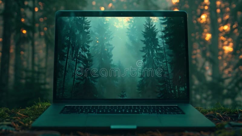 Laptop Computer on Forest Floor Stock Video - Video of display ...