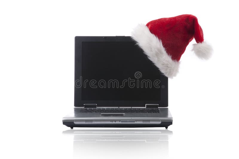 Laptop Computer with Ribbon and Santa Hat Stock Image - Image of online ...