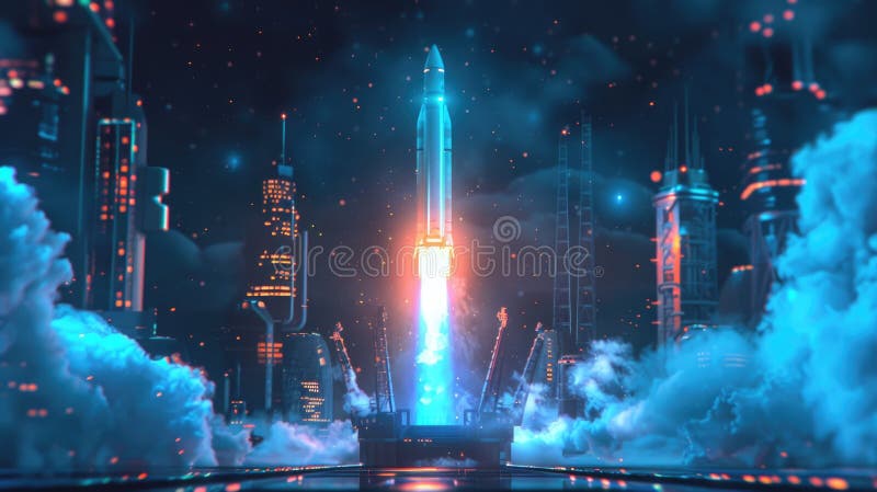 A Laptop Computer with a Rocket Coming Out of it Stock Illustration ...