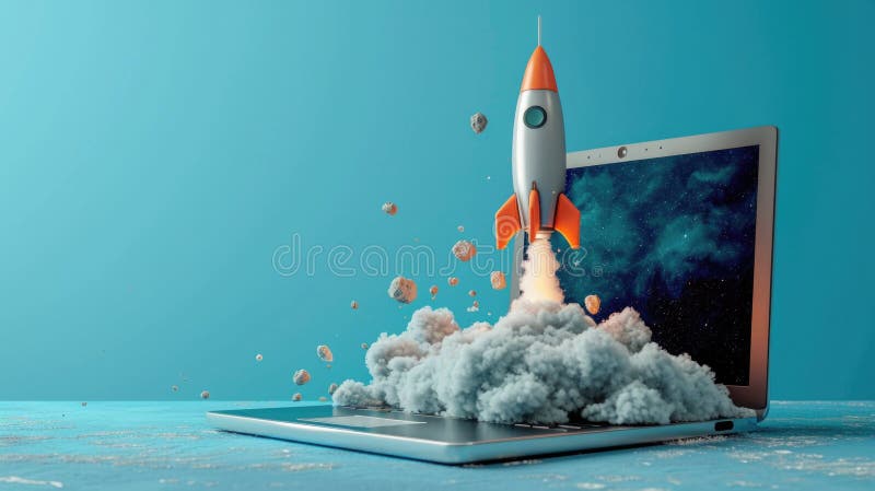 A Laptop Computer with a Rocket Coming Out of it. Perfect for ...