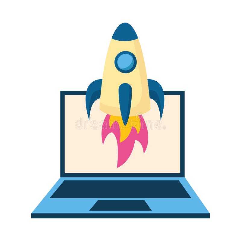 Laptop computer rocket stock vector. Illustration of network - 142767696