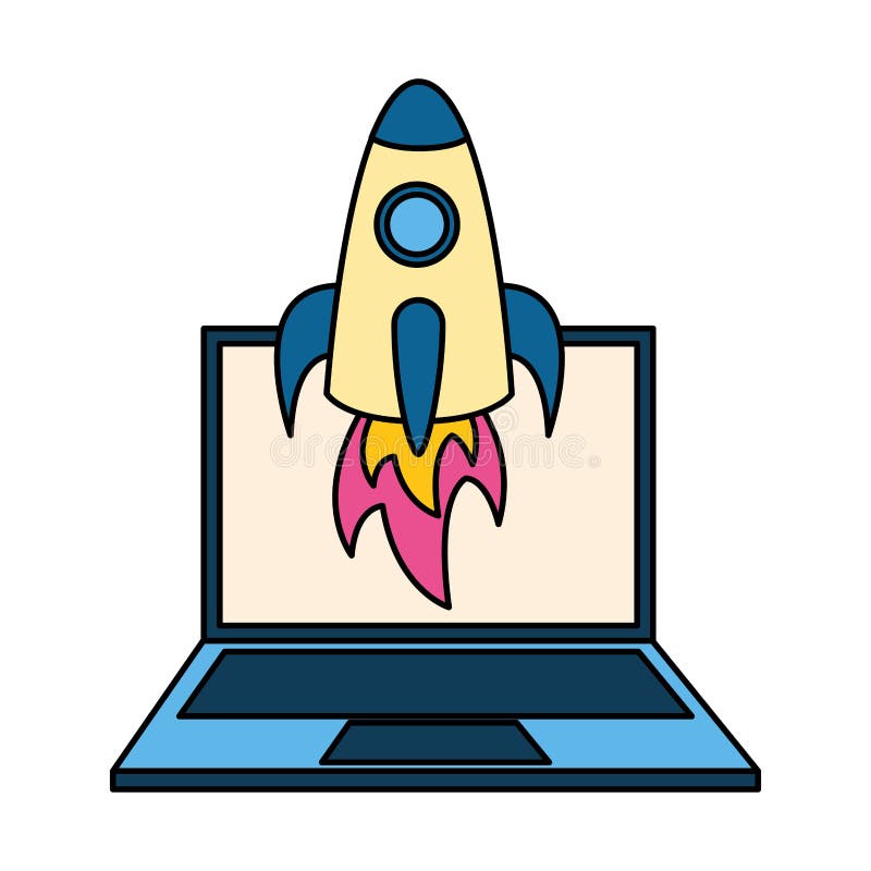 Laptop computer rocket stock illustration. Illustration of start ...