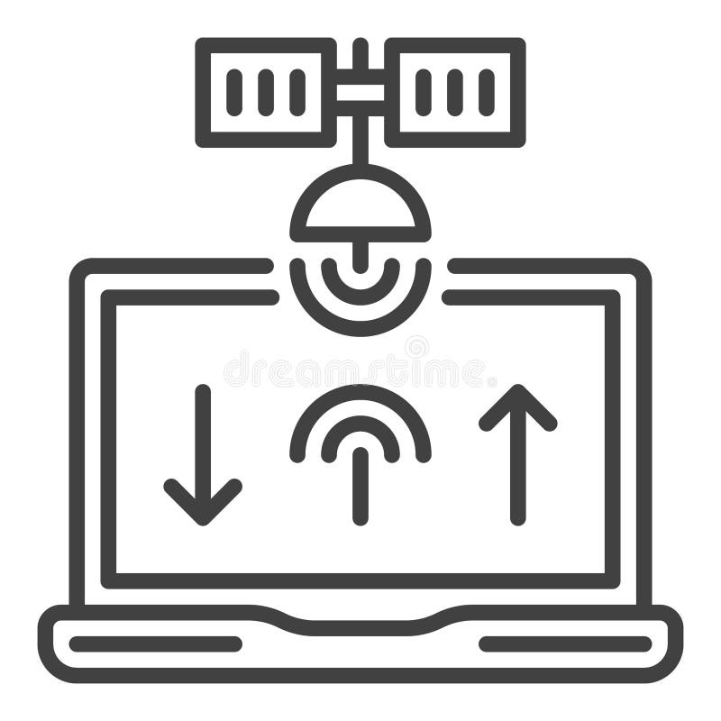 Laptop Computer and Satellite Vector Internet Access Concept Line Icon ...