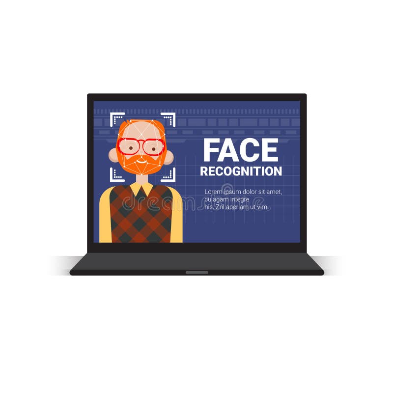 Laptop Computer Scanning User Man Face Identification Technology Access ...