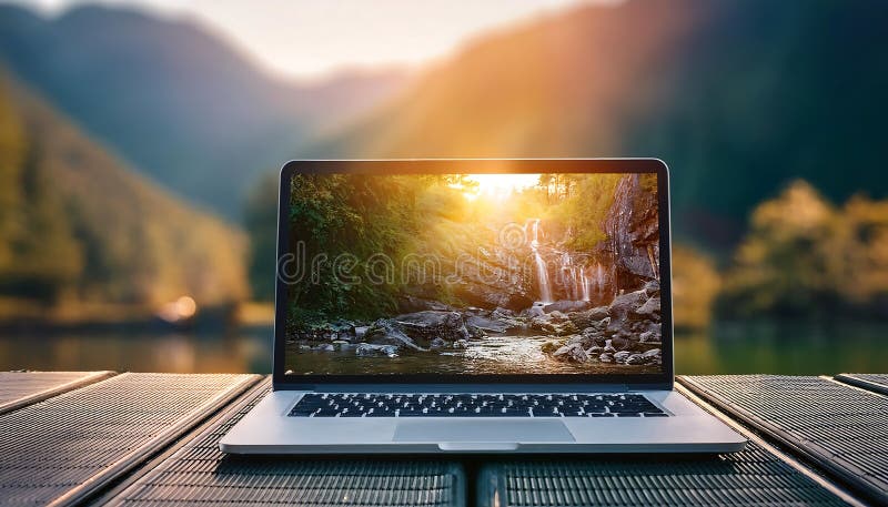 Laptop Computer Screen with Abstract Blurred Nature Background ...