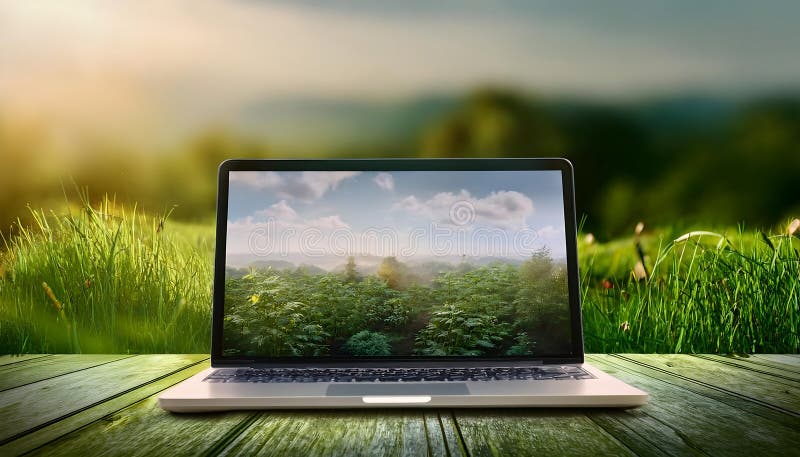 Laptop Computer Screen with Abstract Blurred Nature Background ...