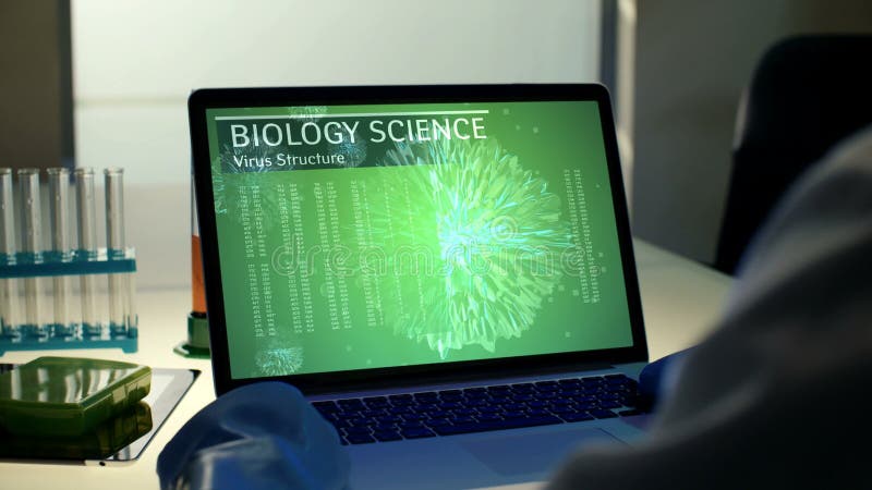 Laptop Computer Screen with Animated Interface of Scientific Program ...