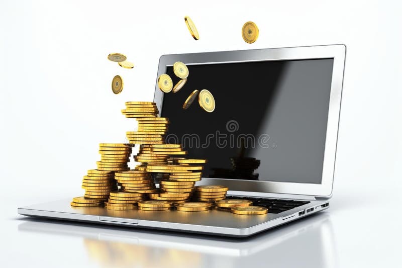 Laptop Computer with a Screen Displaying Gold Coins, AI-generated ...