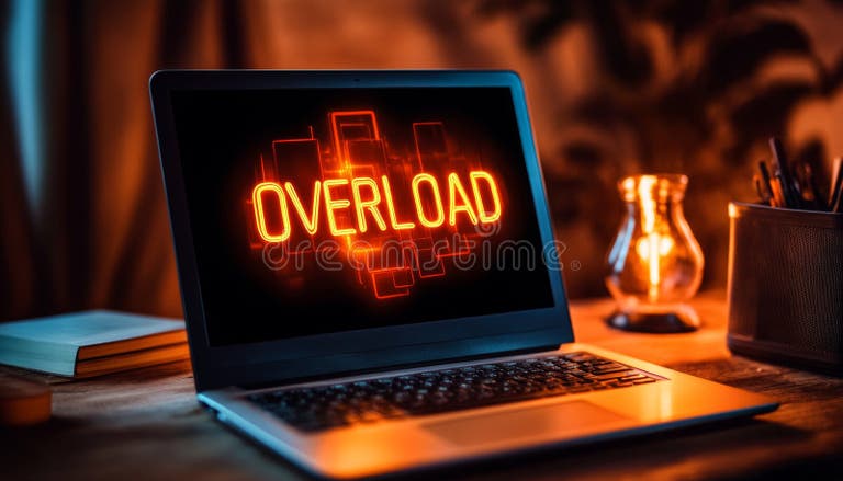 Laptop Computer Screen Displaying Neon Overload Text, Technology ...