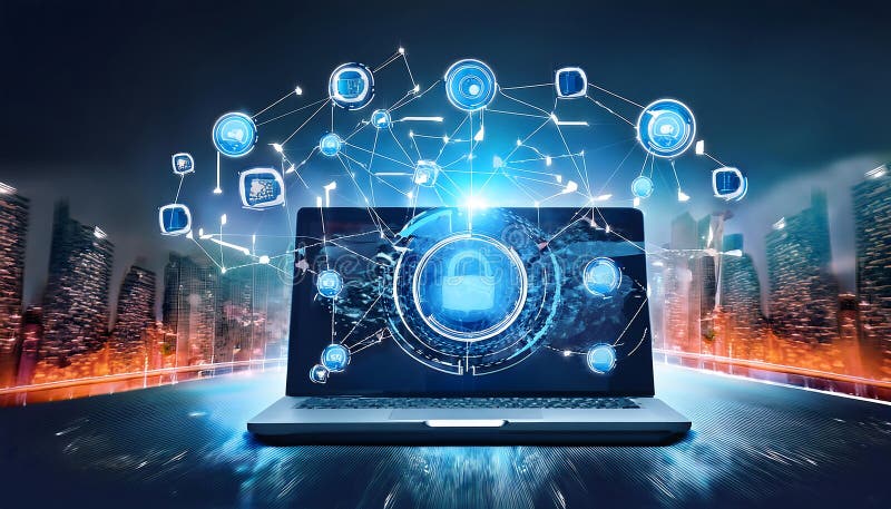 Laptop Computer Screen Displays a Network of Connected Symbols and ...