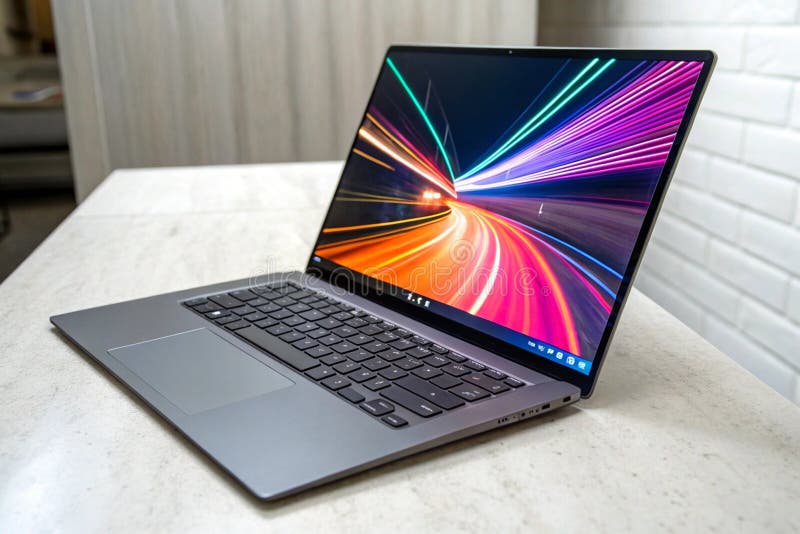 Laptop Computer Screen with Dynamic Color Effects Implying Speed and ...