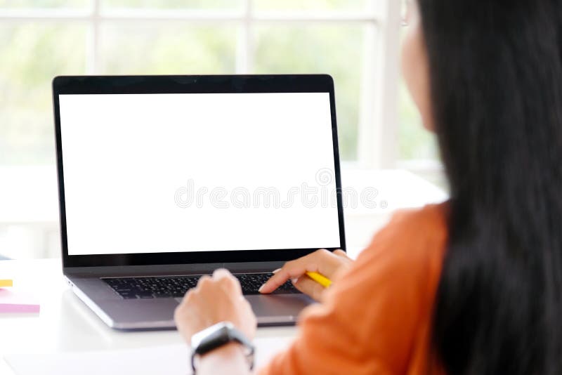 Laptop Computer Screen Mockup, Template Background, Woman Hand Typing ...