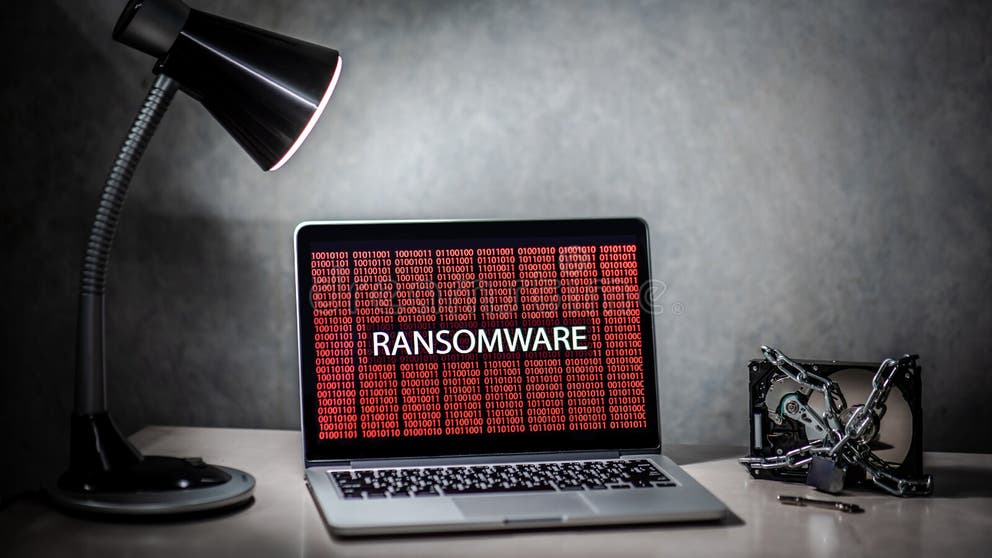 Laptop Computer Screen with Ransomware Attack Alert Stock Photo - Image ...