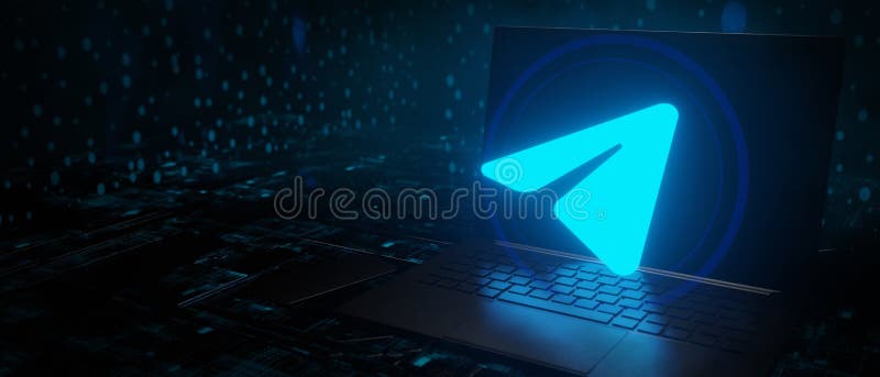 Laptop Computer and Send Message Hologram. E-mail Concept. 3D Render ...