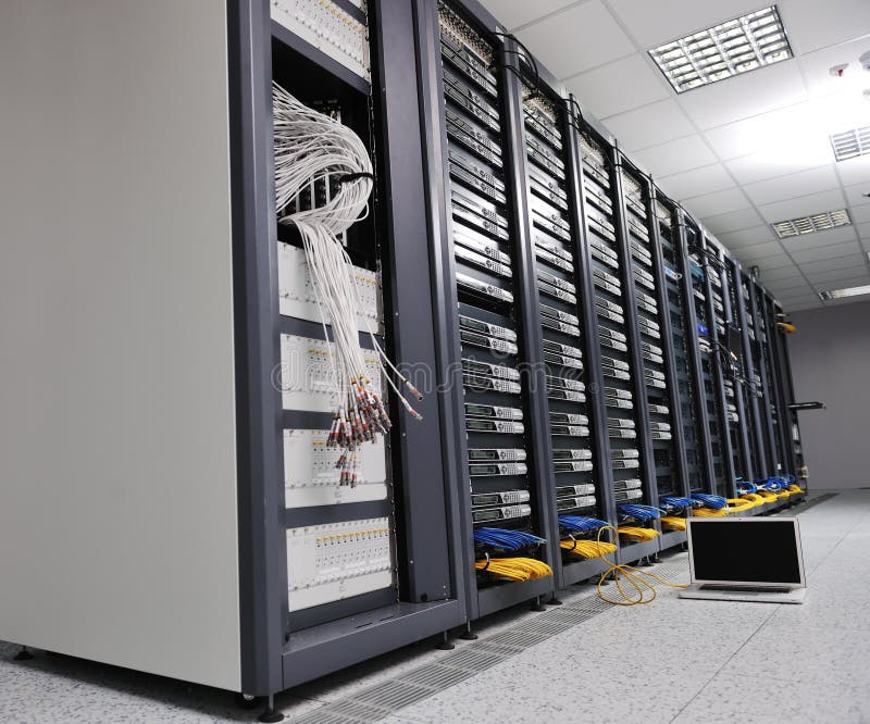 Laptop Computer at Server Network Room Stock Image - Image of database ...