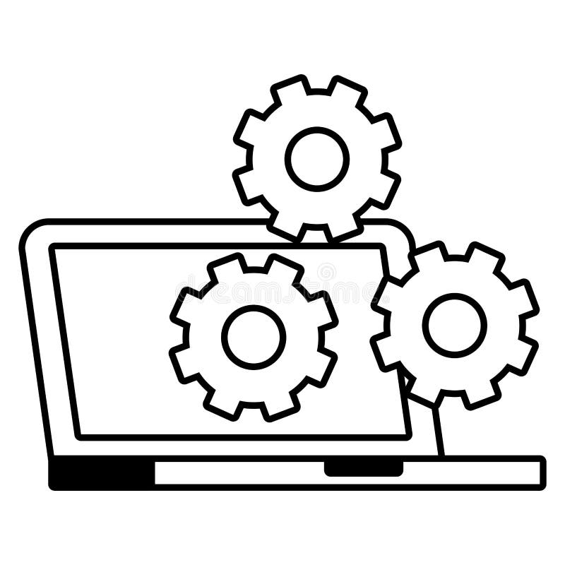 Laptop Computer Settings Gears Icon Stock Illustration - Illustration ...