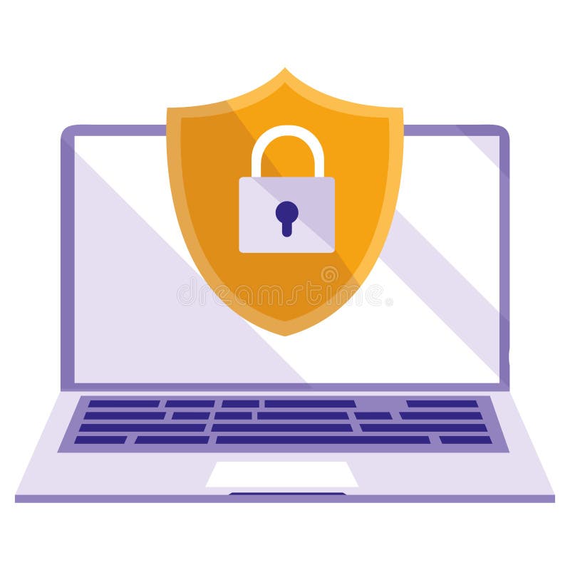 Laptop Computer with Shield and Padlock Stock Vector - Illustration of ...