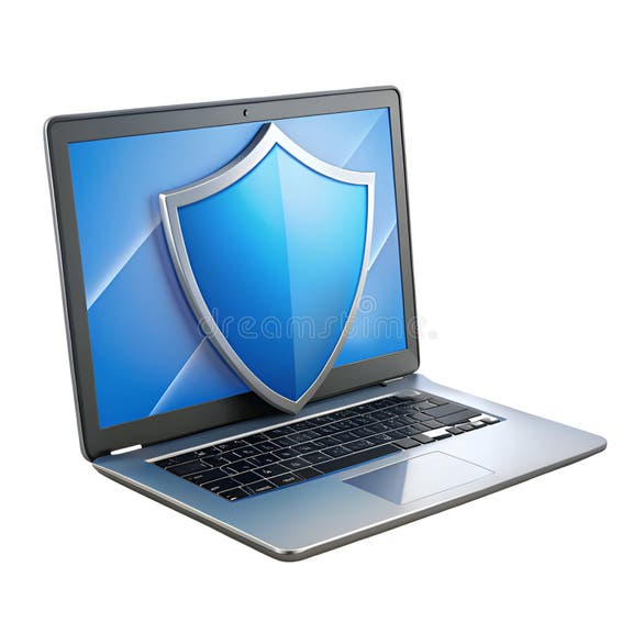 Laptop Computer with Shield Represents Cyber Security and Data ...