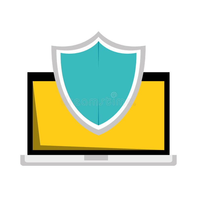 Laptop Computer with Shield Stock Vector - Illustration of equipment ...