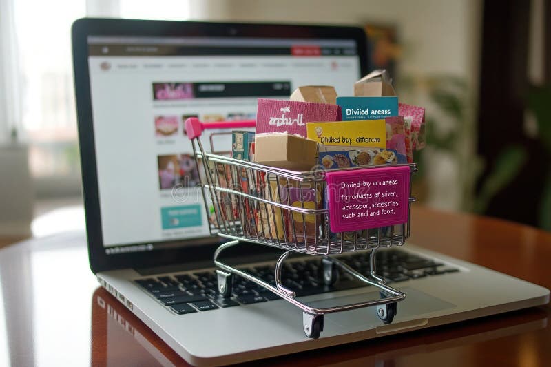 A Laptop Computer with a Shopping Cart on it Stock Illustration ...