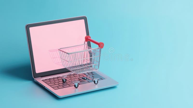 A Laptop Computer with a Shopping Cart on the Screen Stock Illustration ...