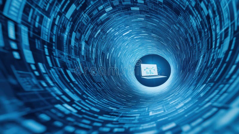A Laptop Computer is Shown in a Blue Tunnel with Data, AI Stock Photo ...