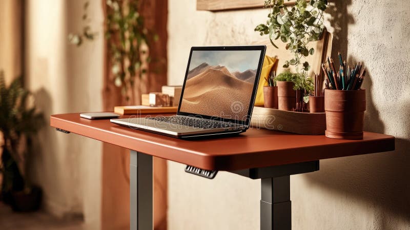 A Laptop Computer Sits Atop a Wooden Desk, Perfect for Working or ...