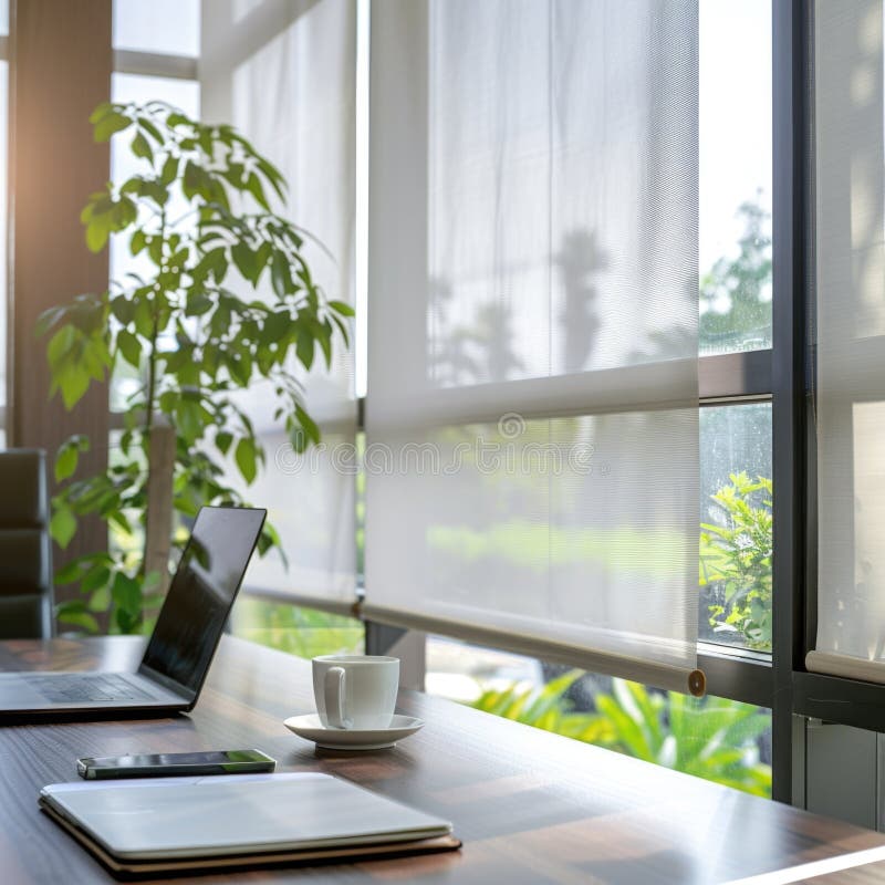 A Laptop Computer Sits on Top of a Wooden Desk, Ready for Use Stock ...